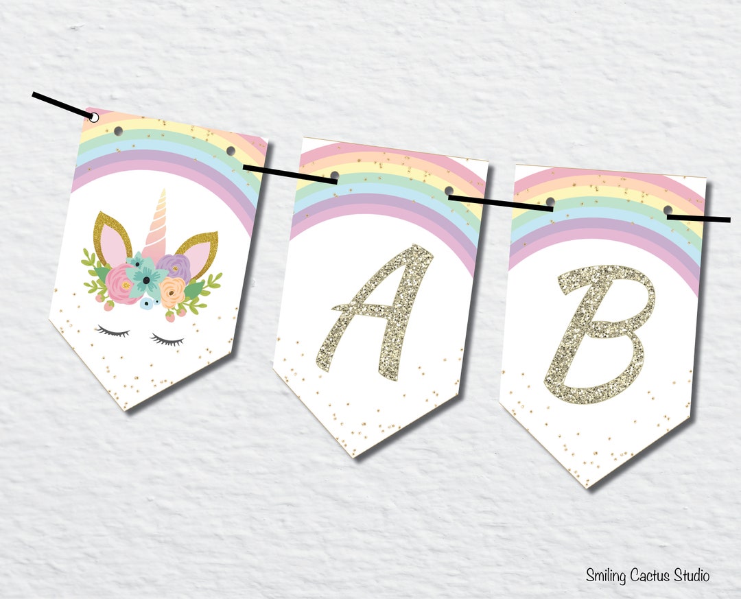 Rainbow Unicorn Birthday Banner Alphabet, Unicorn Birthday Banner ...