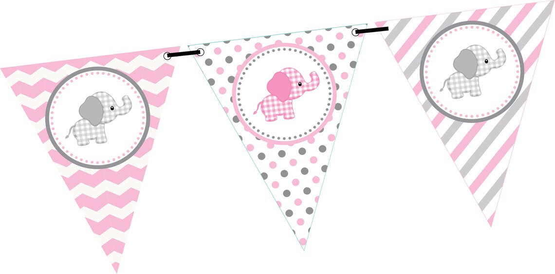 Elephant Happy Birthday Banner Pink Elephant Birthday First - Etsy