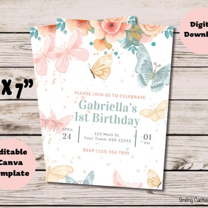 Butterfly Birthday Invitation, Butterfly Party, Editable Invitation ...