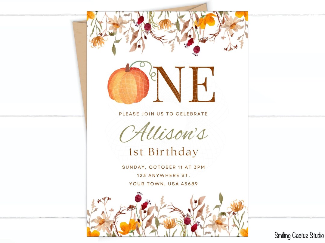 EDITABLE Fall Pumpkin First Party Invitation, Customizable Pumpkin ...