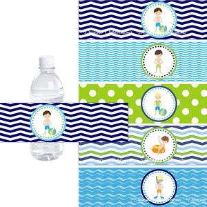 Summer Boy Water Bottle Label, Water Bottle Wrap, Beach Party, Pool ...