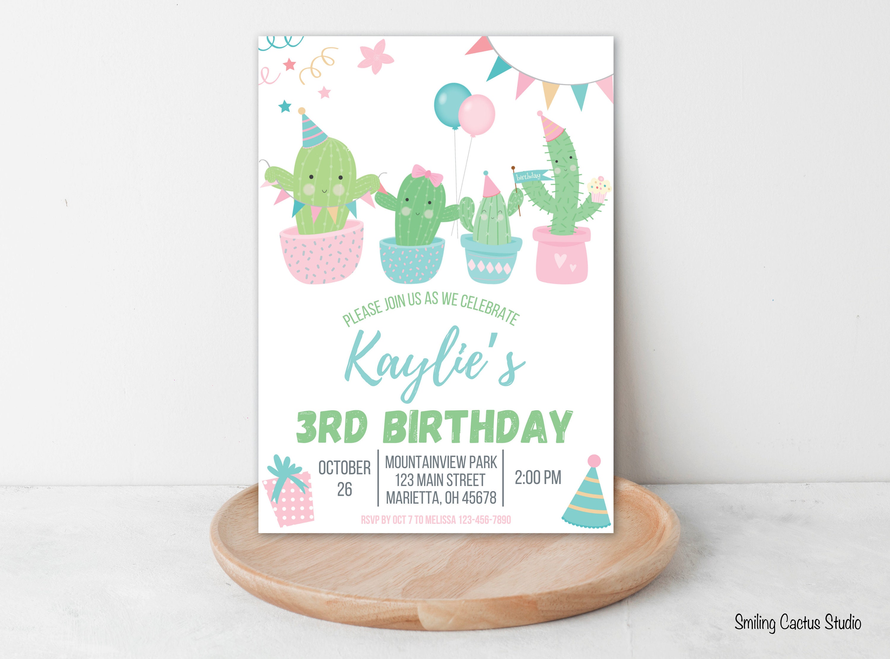 Cactus Birthday Invitation, Editable Cactus Party Invite, Cute Birthday ...