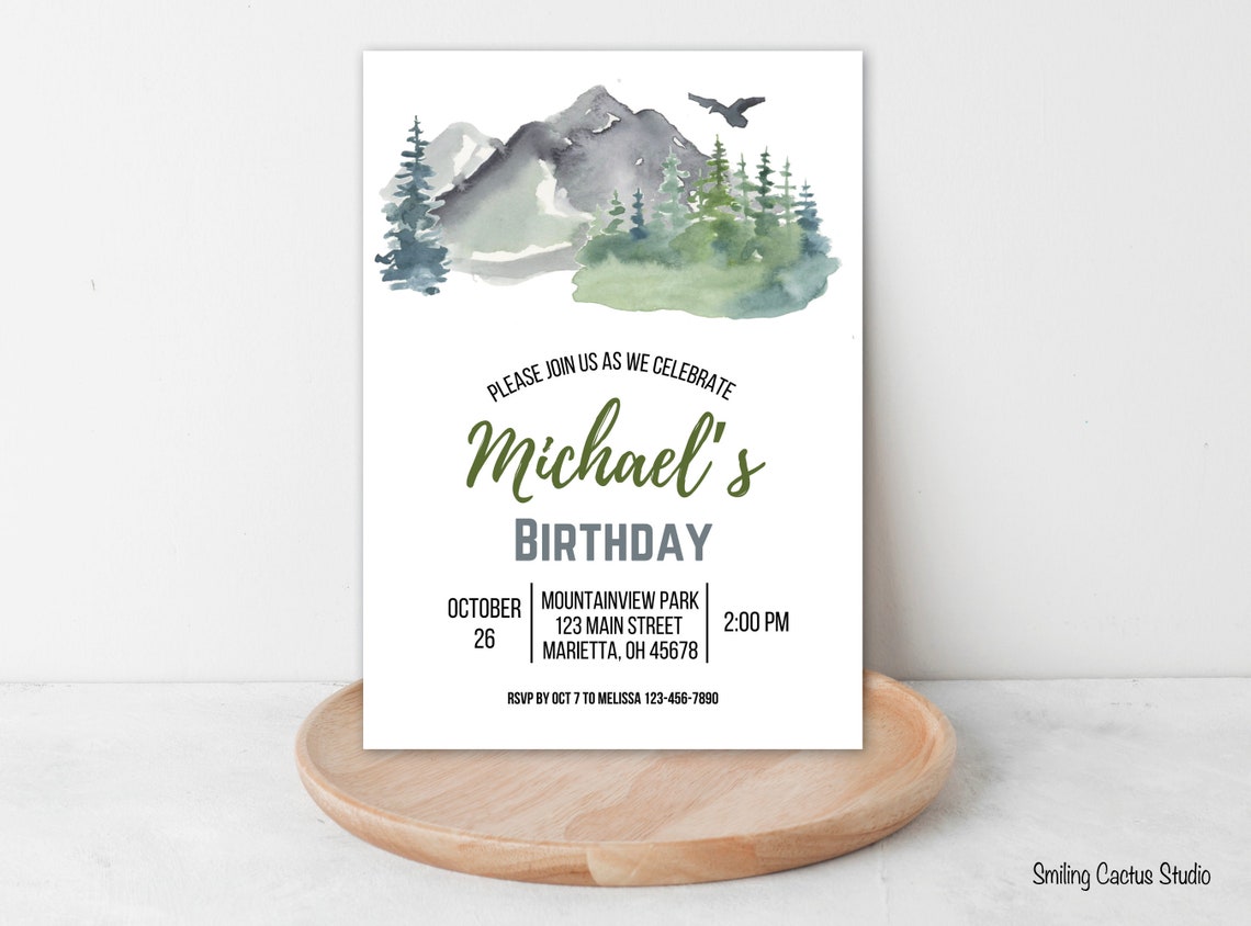 Mountain Birthday Invitation, Outdoors Birthday Invite, Editable ...