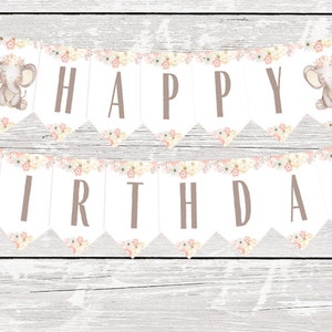 Floral Elephant Birthday Banner, Baby Elephant Decor, Elephant Birthday ...