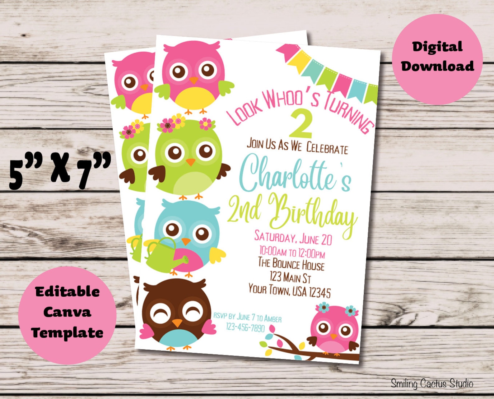 Owl Birthday Party Invitation Owl Birthday Invite EDITABLE - Etsy