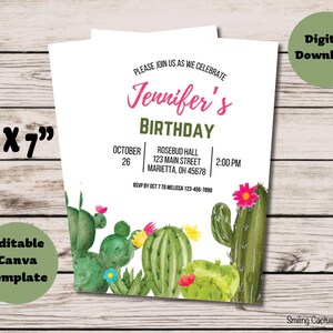 Cactus Birthday Invitation, Cactus Party, Fiesta Invitation, Editable ...