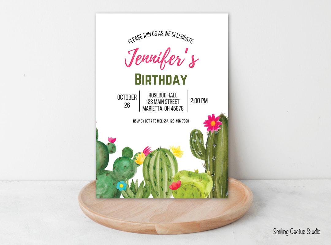 Cactus Birthday Invitation, Cactus Party, Fiesta Invitation, Editable ...