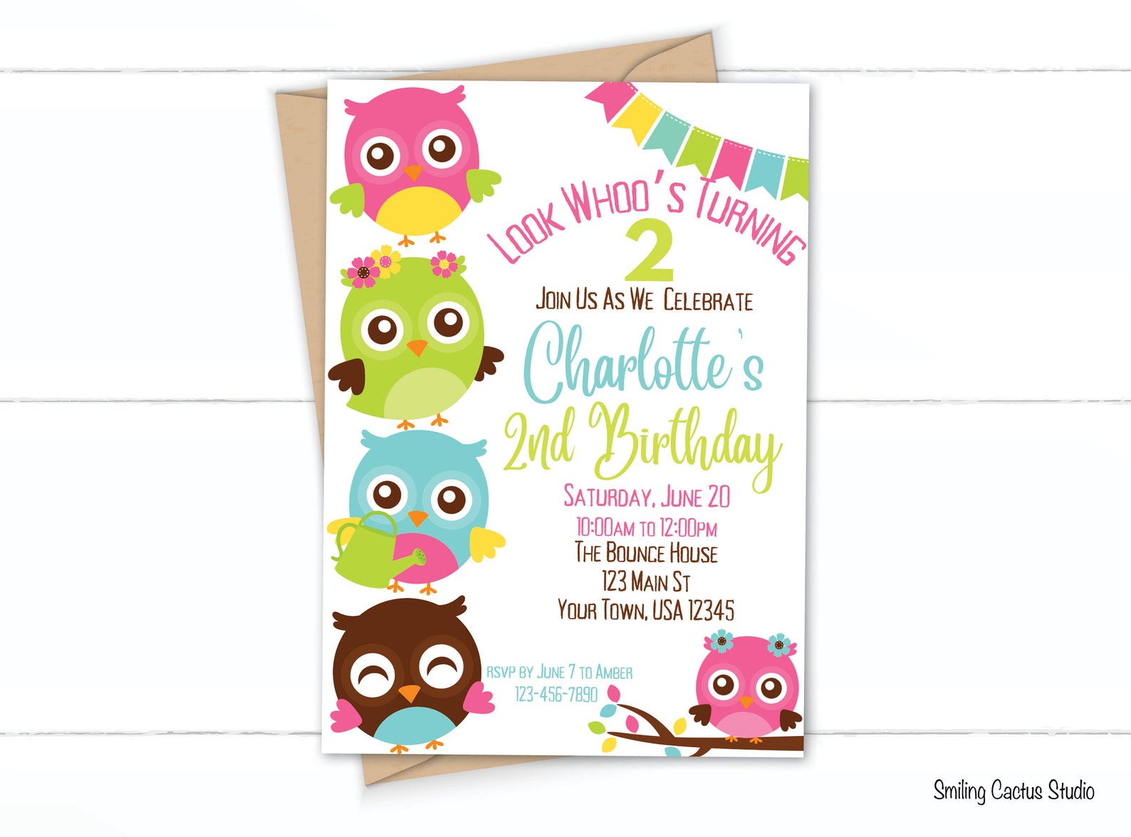 Owl Birthday Party Invitation Owl Birthday Invite EDITABLE - Etsy