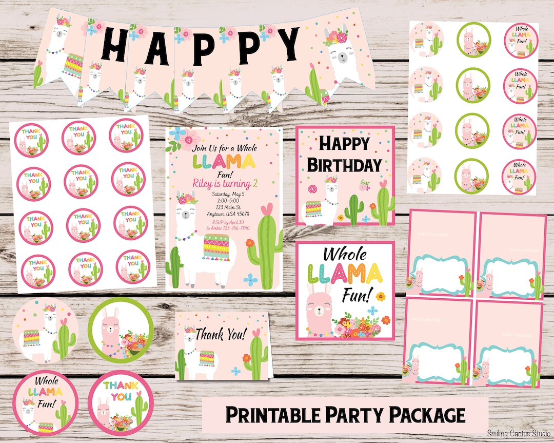 Llama Birthday Party Package Birthday Party Package INSTANT - Etsy