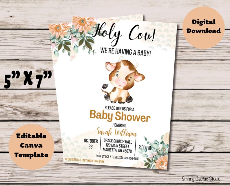 Cow Baby Shower Invitation Cow Invite Girl Baby Shower Farm - Etsy
