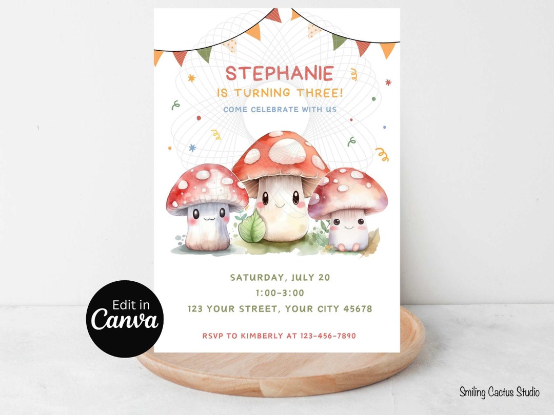 Mushroom Birthday Party Invitation, Editable Kids Birthday Invite ...