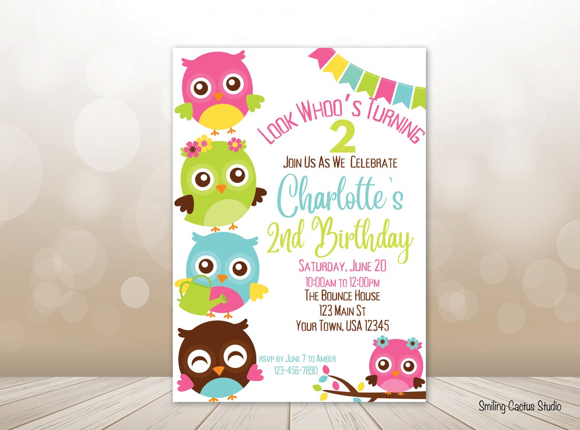 Owl Birthday Party Invitation Owl Birthday Invite EDITABLE - Etsy