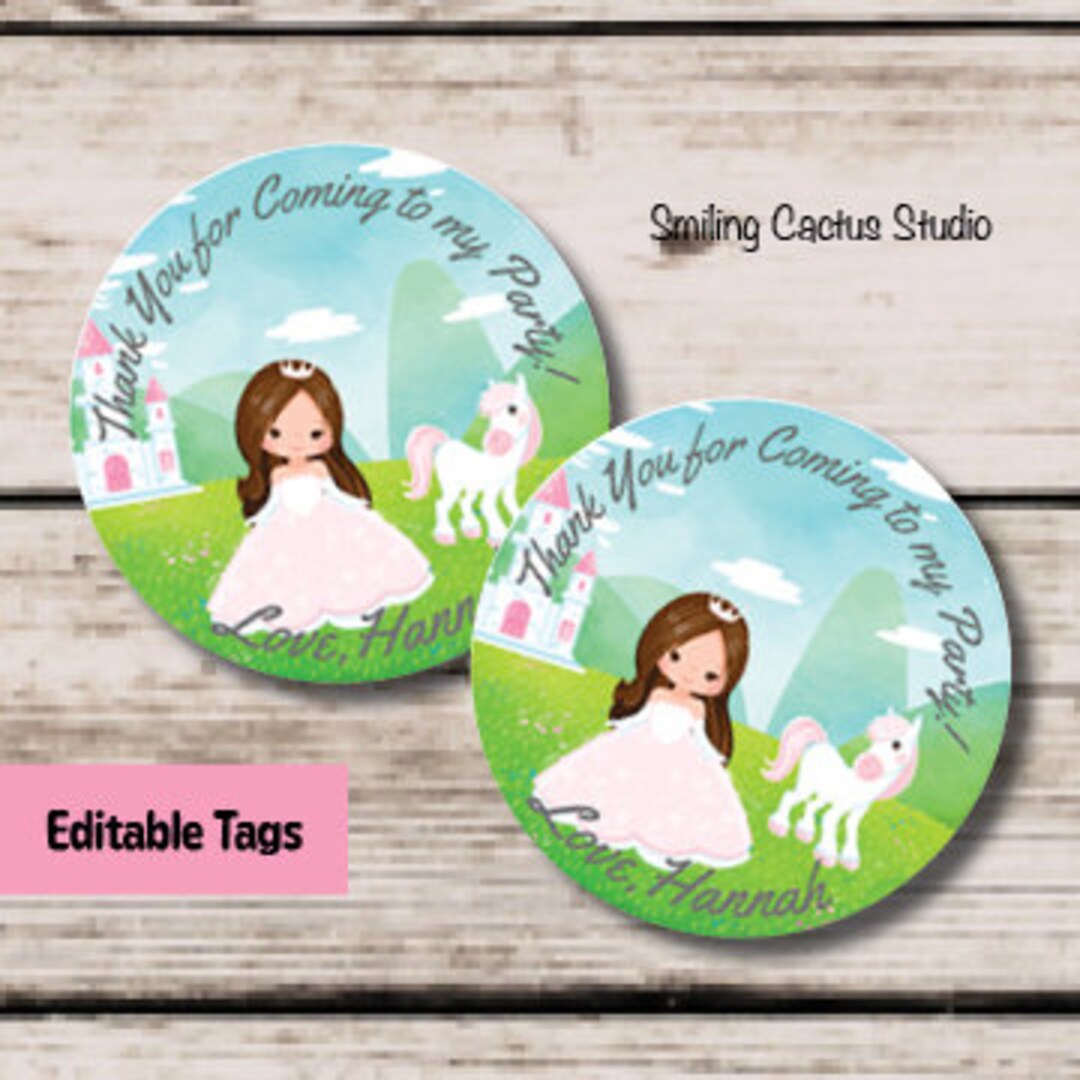 Princess Party Editable Tag, Princess Party Favor Tag, Birthday Thank ...