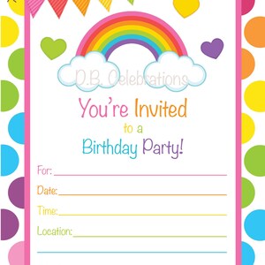 Rainbow Birthday Party Invitation, Fill in the Blank Invitation ...