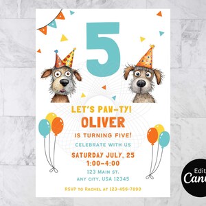 Dog Themed Birthday Party Invitation, Kids Birthday Invite, Dog ...