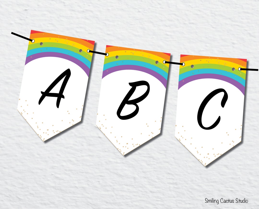 Rainbow Bunting Banner Alphabet, Rainbow Birthday Decoration, Printable ...