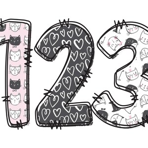 Cut Cat Doodle Letters, Kitty Cat Clipart Alphabet PNG, Cat Birthday ...