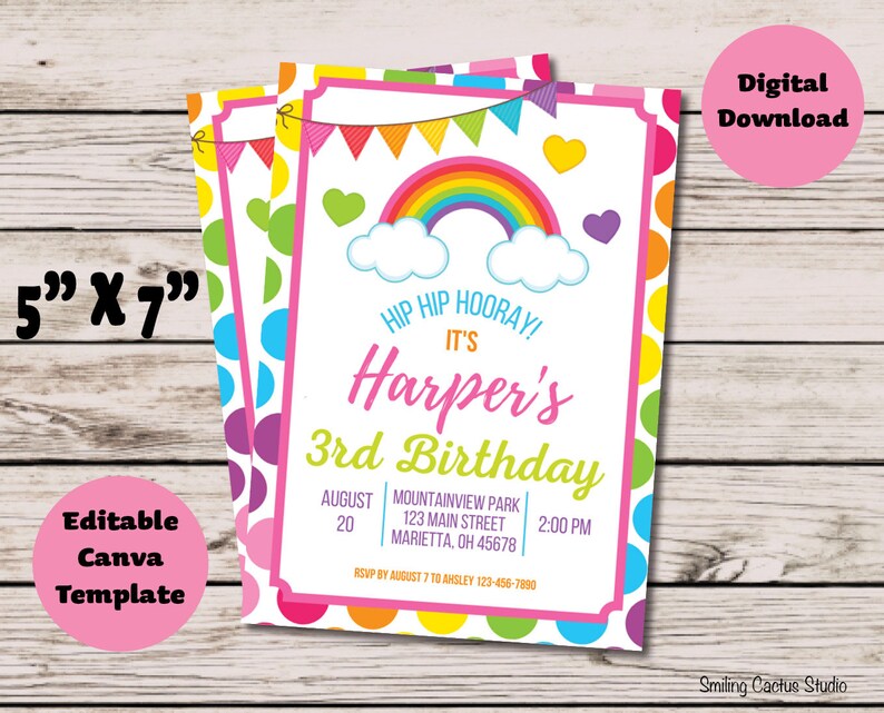 Rainbow Birthday Party Invitation, Fill in the Blank Invitation ...