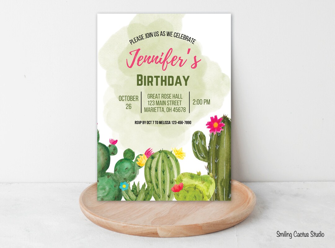 Watercolor Cactus Birthday Invitation, Cactus Party, Fiesta Invitation ...