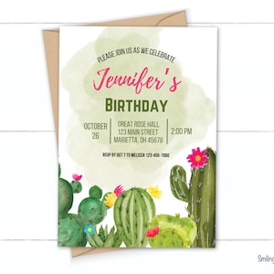 Watercolor Cactus Birthday Invitation, Cactus Party, Fiesta Invitation ...
