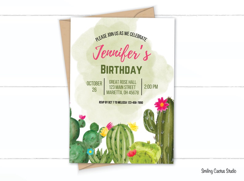 Watercolor Cactus Birthday Invitation Cactus Party Fiesta - Etsy