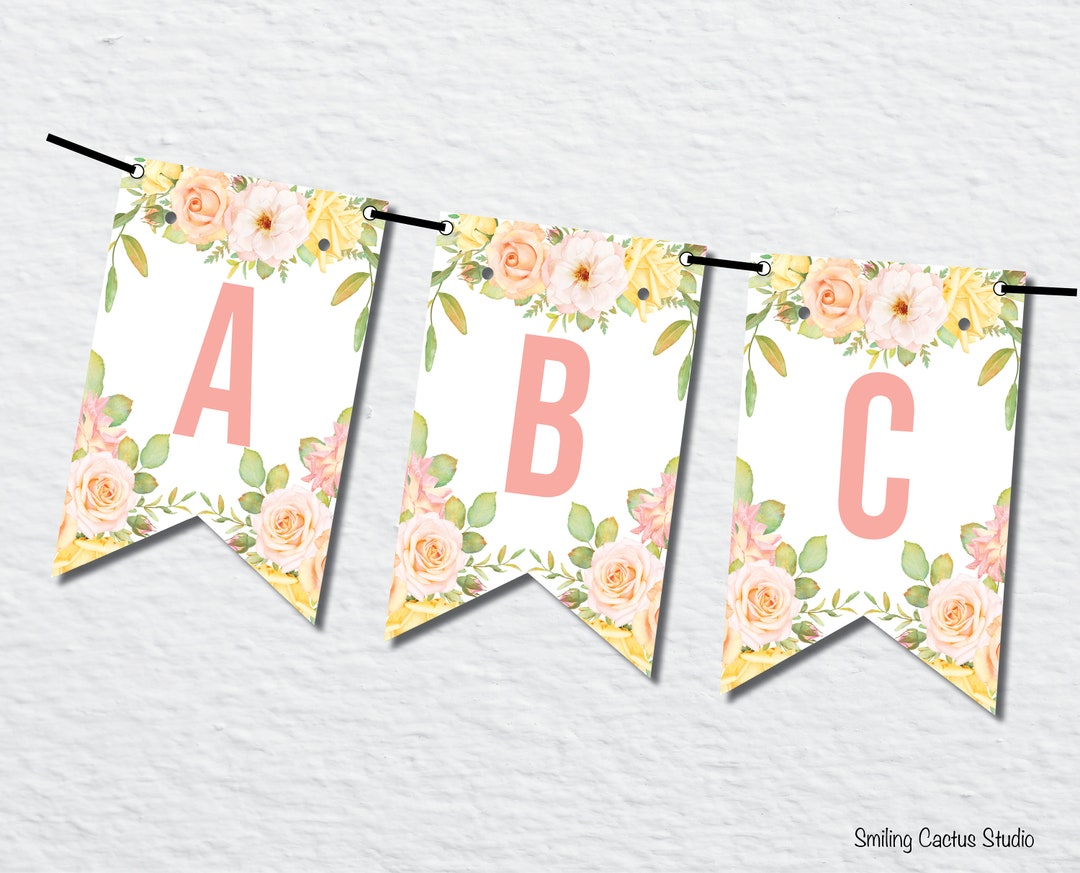 Floral Banner Alphabet, Flower Birthday Decoration, Printable Banner ...