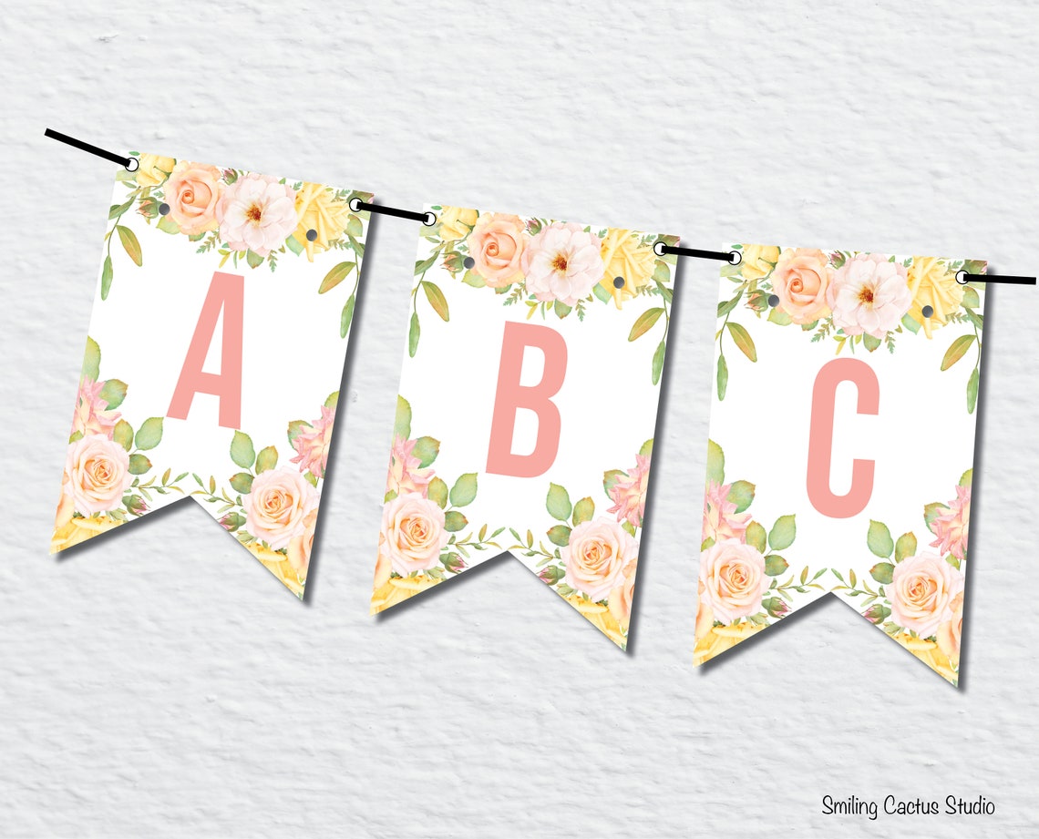 Floral Banner Alphabet Flower Birthday Decoration Printable - Etsy