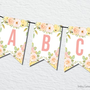 Floral Banner Alphabet, Flower Birthday Decoration, Printable Banner ...