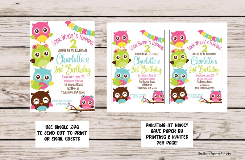 Owl Birthday Party Invitation Owl Birthday Invite EDITABLE - Etsy