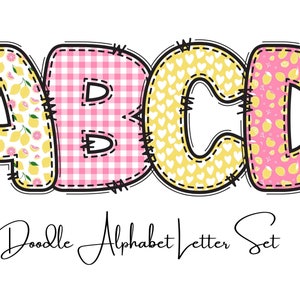 Lemonade Doodle Letters, Lemon Clipart Alphabet, Pink Lemonade Decor ...
