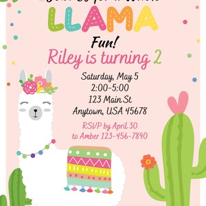 EDITABLE Llama Birthday Party Invitation, Printable File, Canva ...
