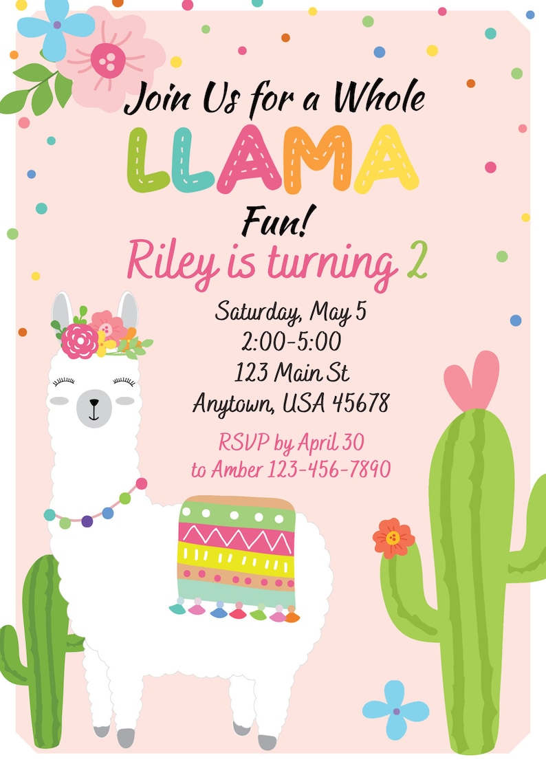 EDITABLE Llama Birthday Party Invitation Printable File - Etsy