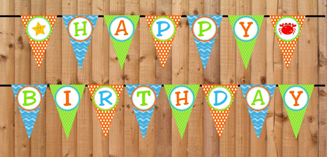 Under the Sea Happy Birthday Banner, Sea Creature Bunting Banner ...