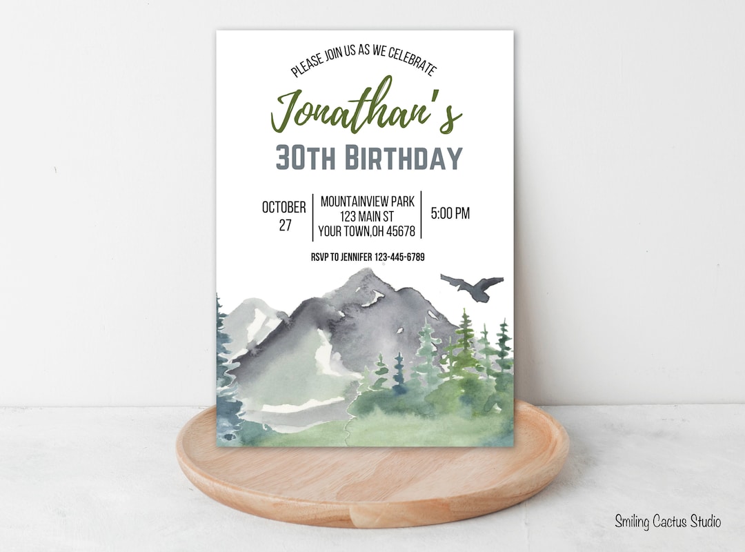 Mountain Birthday Invitation, the Great Outdoors Invitation, Editable ...