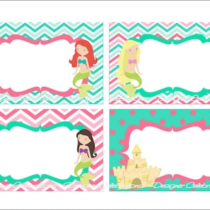 Mermaid Birthday Decoration, Food Label, Beach Party, Table Tent, Pool ...
