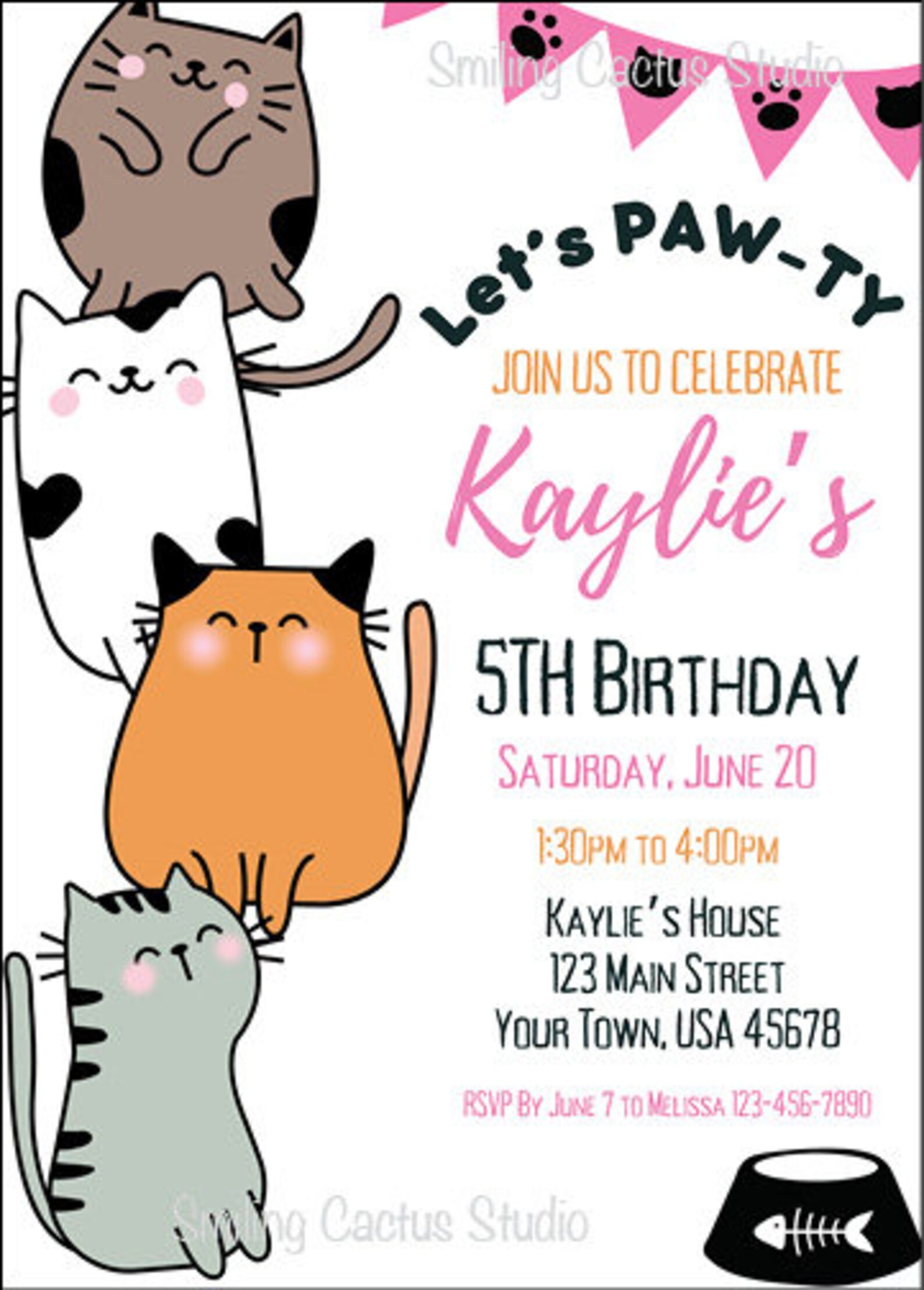 Cat Birthday Party Invitation Kitty Birthday Invite EDITABLE - Etsy