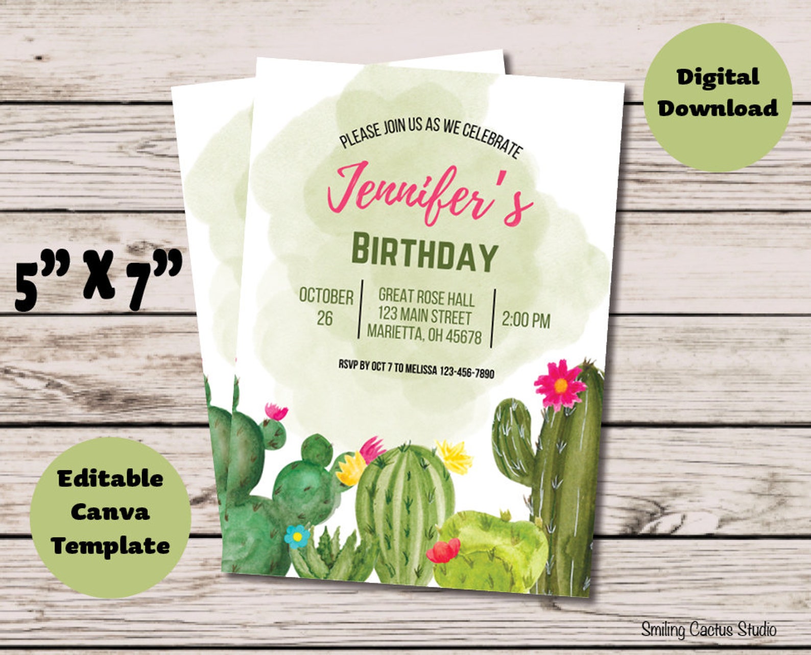 Watercolor Cactus Birthday Invitation, Cactus Party, Fiesta Invitation ...