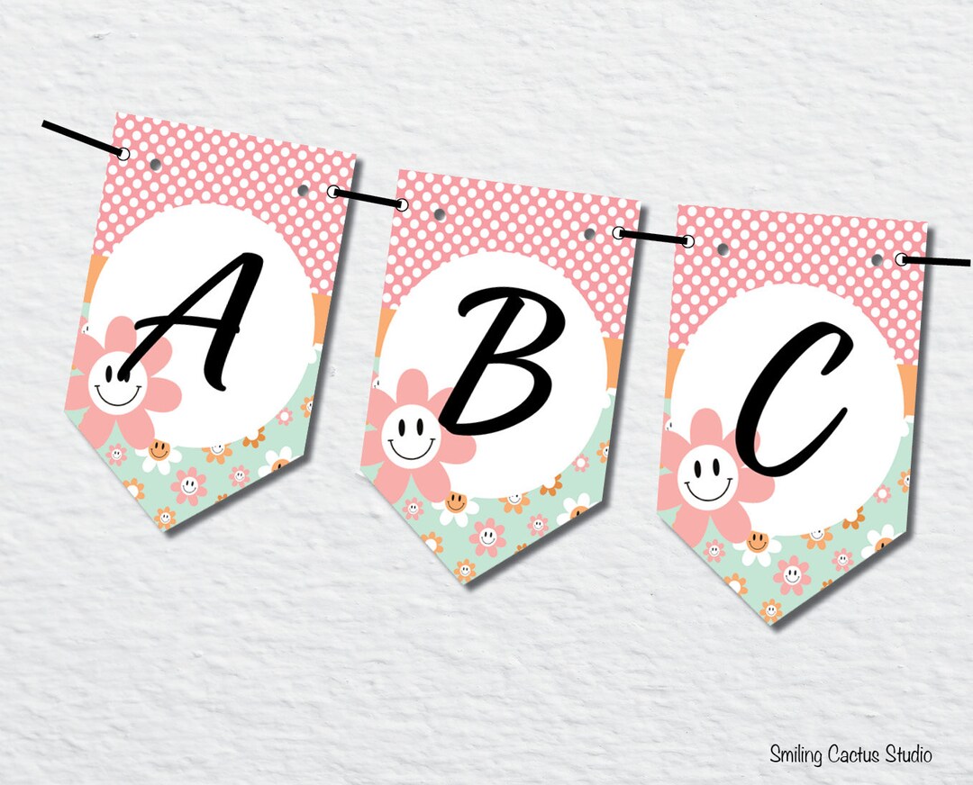 Smiley Face Banner Alphabet, Boho Birthday Banner Letters, Printable ...