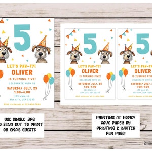 Dog Themed Birthday Party Invitation, Kids Birthday Invite, Dog ...
