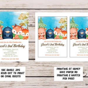 Woodland Animals Editable Invitation, Birthday Invite, 1st Birthday ...