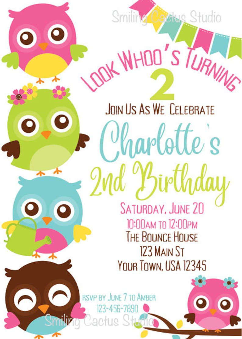 Owl Birthday Party Invitation Owl Birthday Invite EDITABLE - Etsy