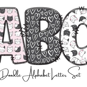 Cut Cat Doodle Letters, Kitty Cat Clipart Alphabet PNG, Cat Birthday ...