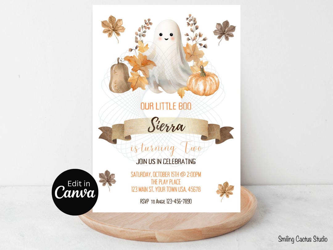 EDITABLE Fall Ghost Birthday Party Invitation, Little Boo Birthday ...