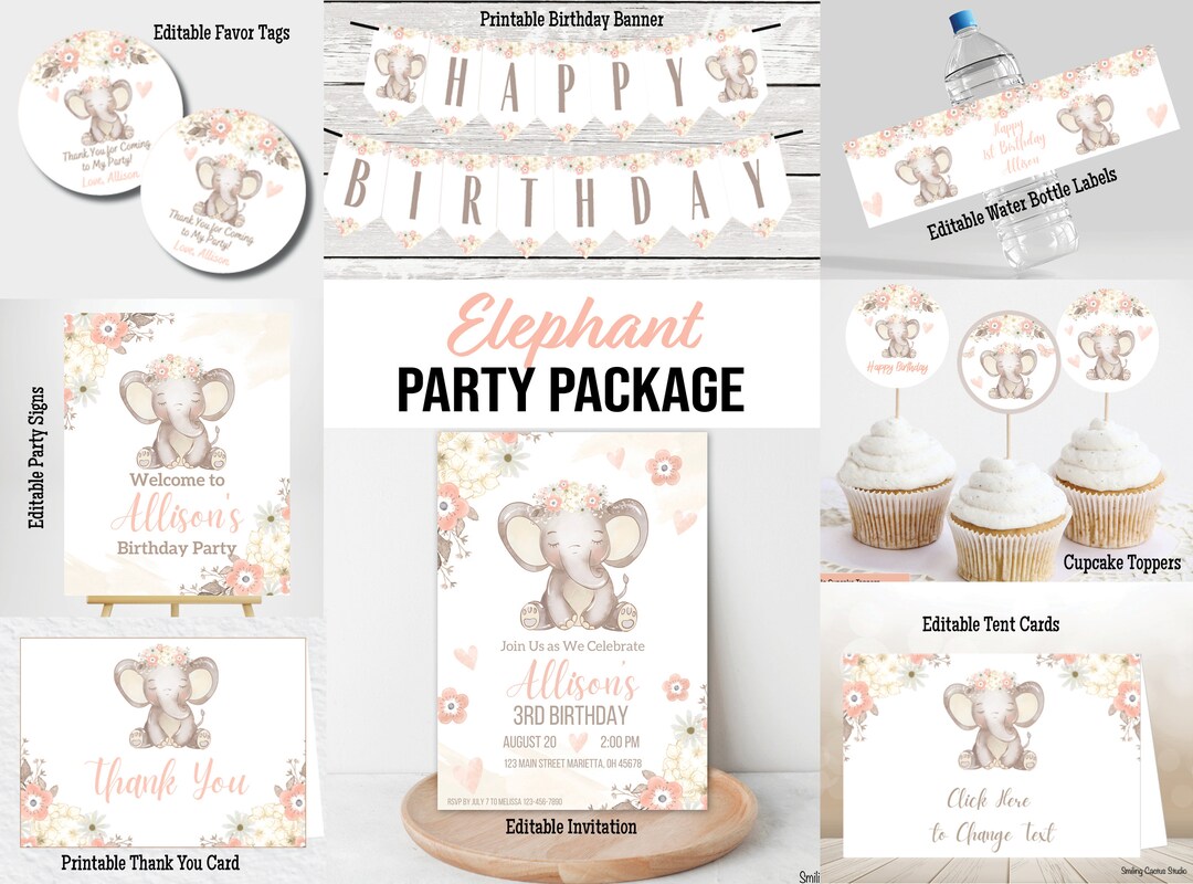 Elephant Party Decoration Elephant Birthday Decor Do It Yourself 1st ...