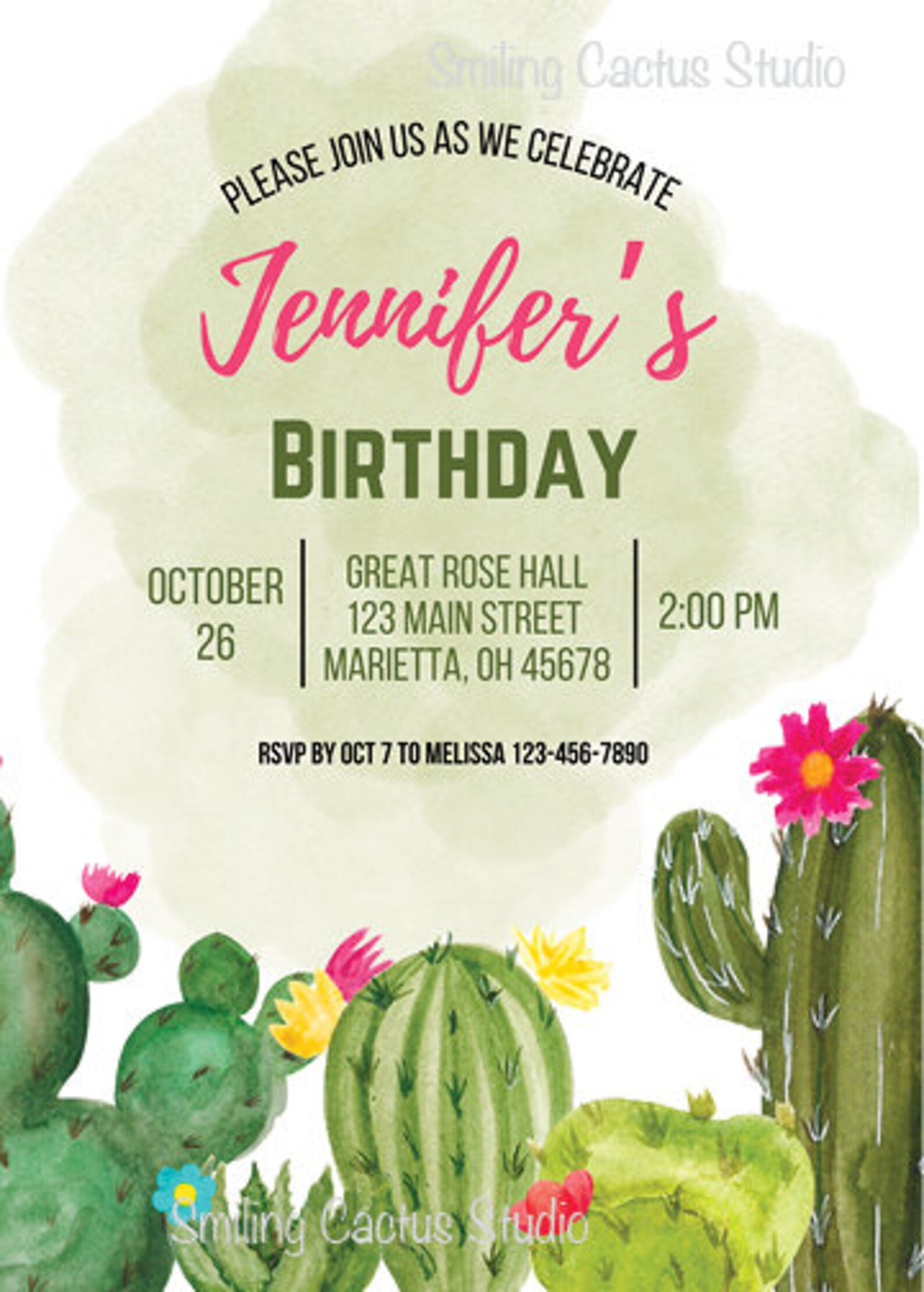 Watercolor Cactus Birthday Invitation, Cactus Party, Fiesta Invitation ...