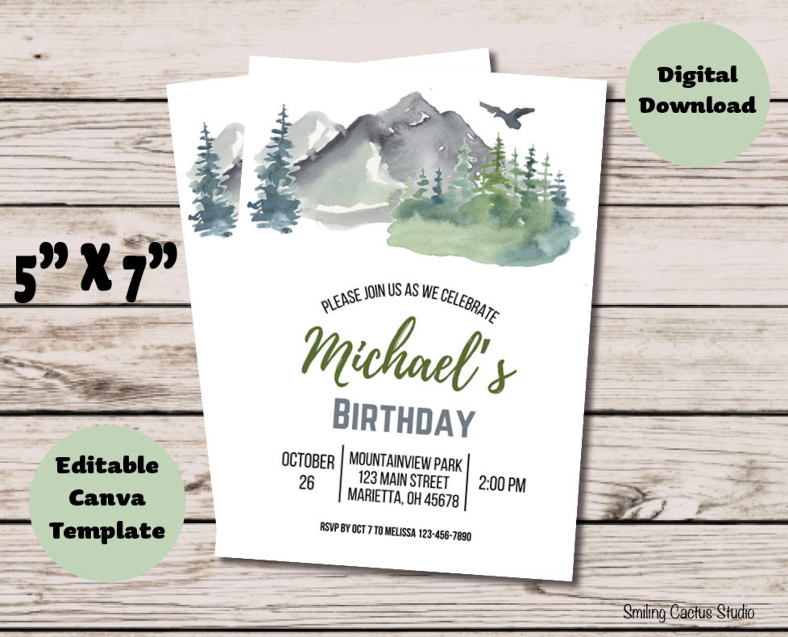 Mountain Birthday Invitation, Outdoors Birthday Invite, Editable ...