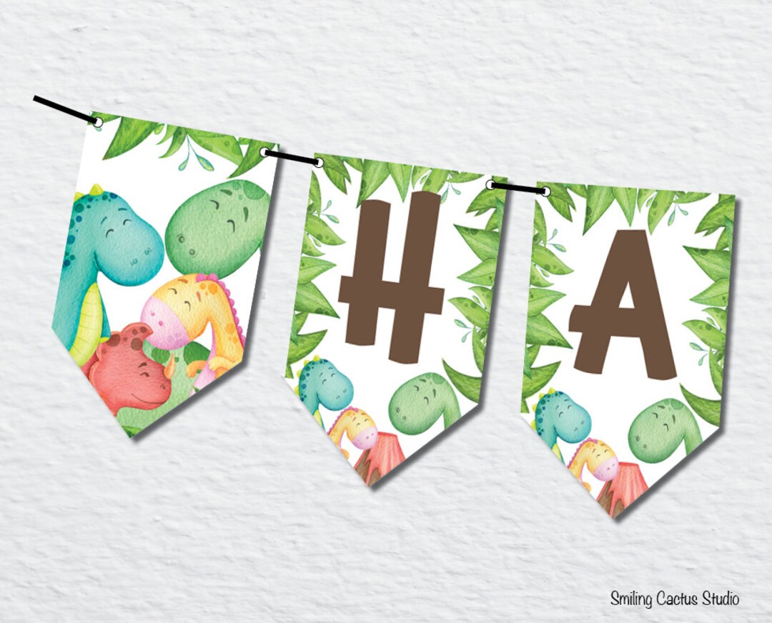 Dinosaur Birthday Party Banner, Watercolor Dinosaur Happy Birthday ...