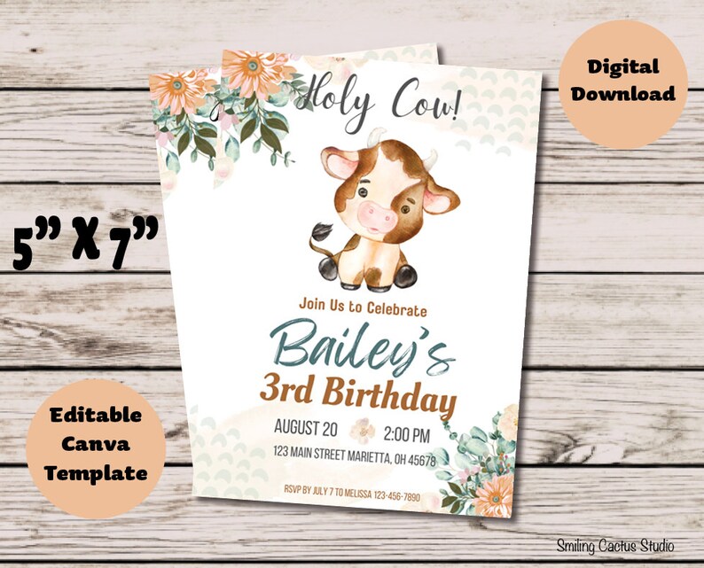 Cow Birthday Invite Barnyard Birthday Invitation Farm - Etsy