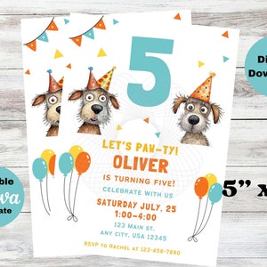 Dog Themed Birthday Party Invitation, Kids Birthday Invite, Dog ...