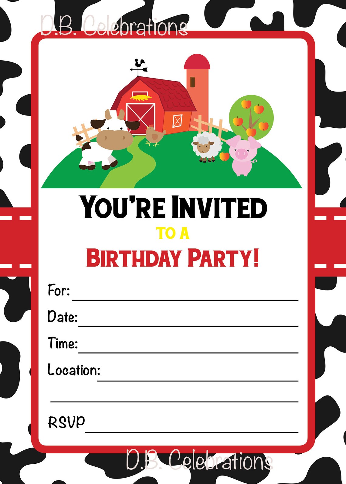 Farm Birthday Party Invitation Fill in the Blank Barn - Etsy